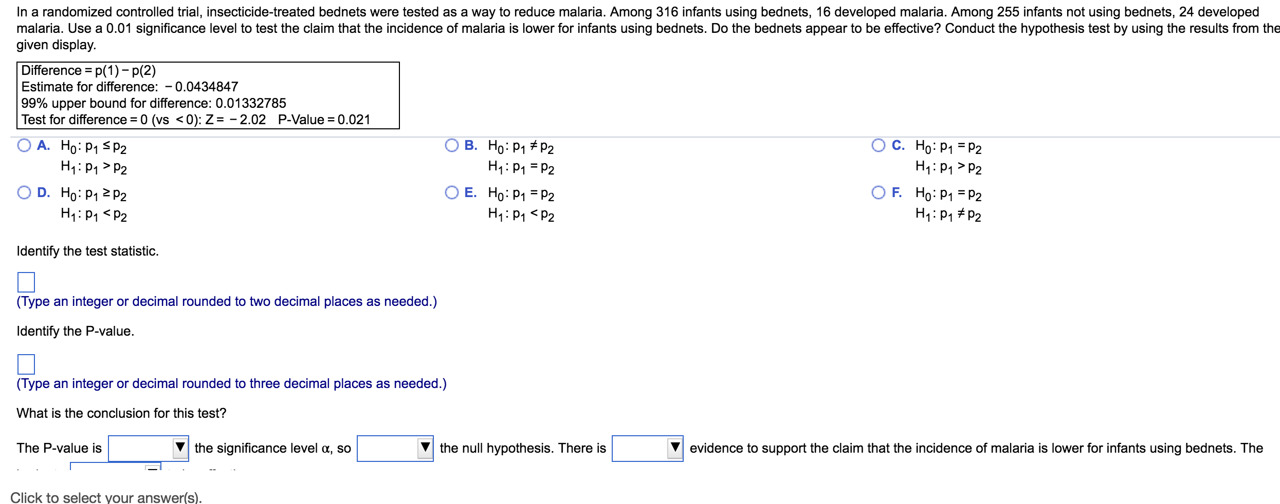 Solved In a randomized controlled trial, insecticide-treated | Chegg.com