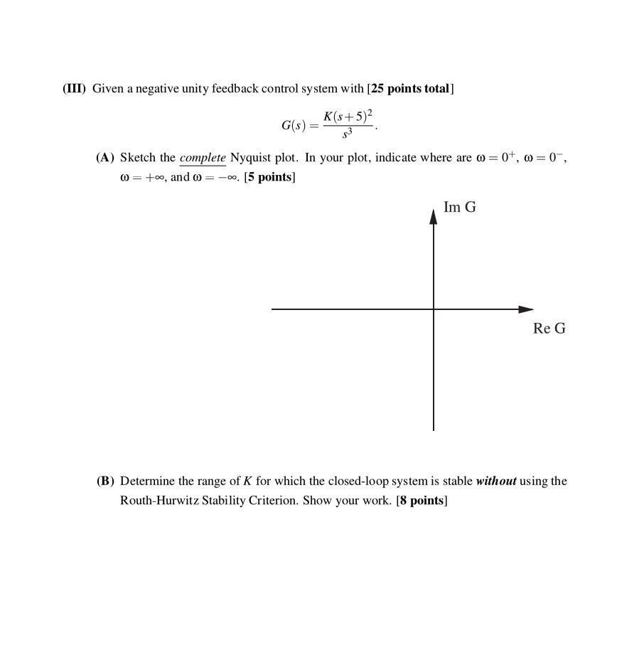 Solved III) Given a negative unity feedback control system | Chegg.com