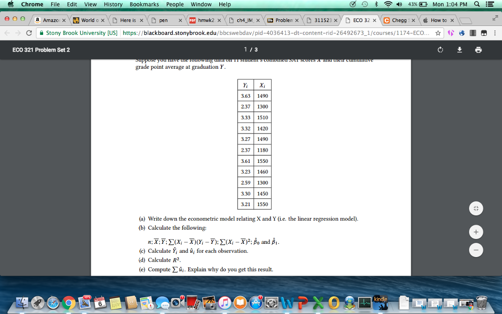 Write down the econometric model relating X and Y | Chegg.com