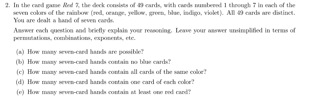 Solved In the card game Red 7, the deck consists of 49 | Chegg.com