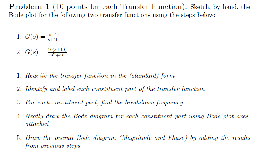 Solved Problem 1 (10 points for each Transfer Function). | Chegg.com