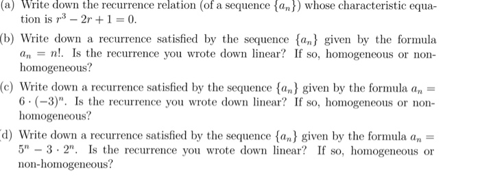 Solved Write down the recurrence relation (of a sequence | Chegg.com