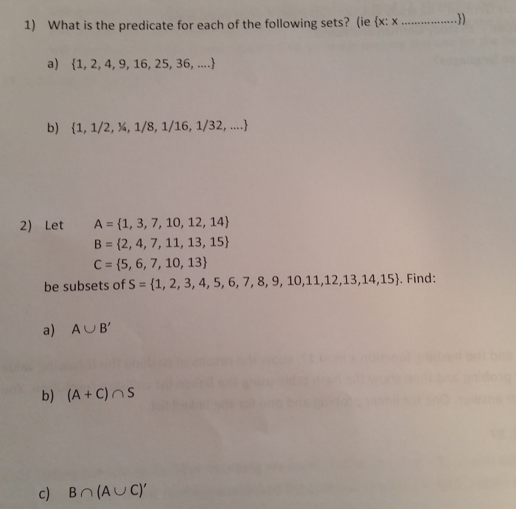 Solved What Is The Predicate For Each Of The Following Sets Chegg