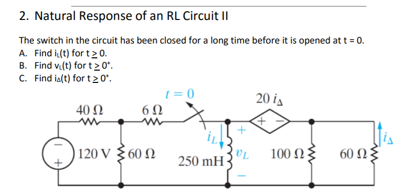 Solved 2. Natural Response of an RL Circuit II The switch in | Chegg.com