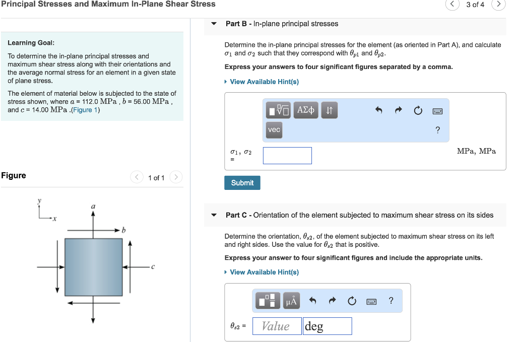 Solved Principal Stresses and Maximum In-Plane Shear Stress | Chegg.com
