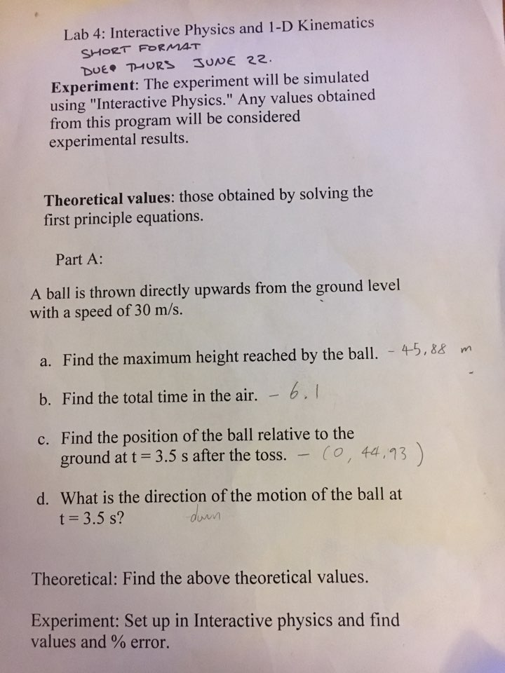 Solved Interactive Physics and 1-D Kinematics Experiment: | Chegg.com