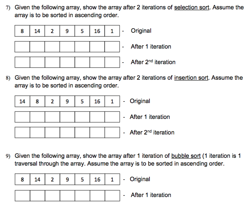 Solved Given The Following Array Show The Array After 2 