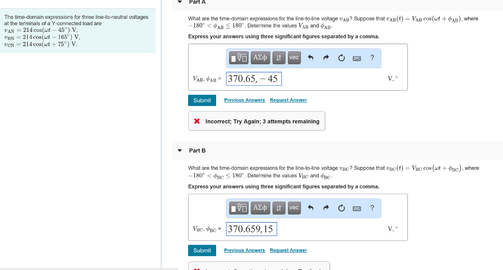 Solved Part A What are the time-domain expressions for the | Chegg.com