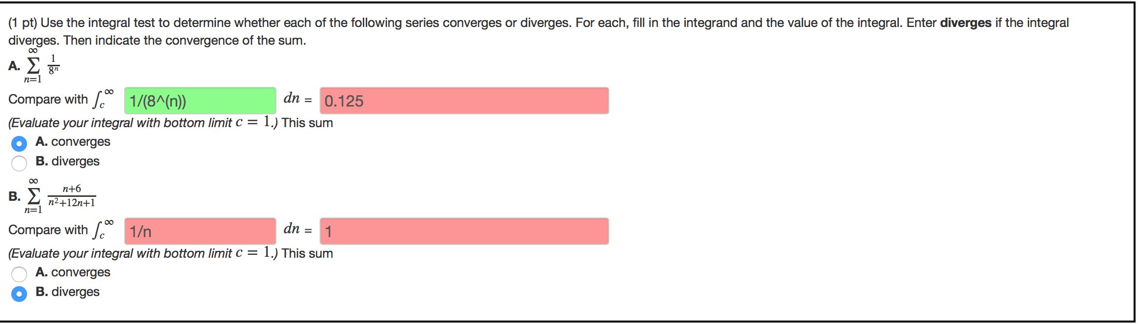 Solved Use the integral test to determine whether each of | Chegg.com