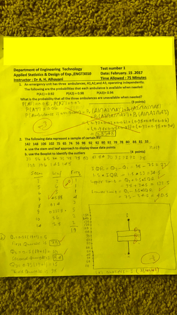 Solved Department of Engineering Technology Test number 1 | Chegg.com