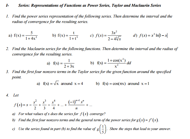 Solved Series: Representations of Functions as Power Series, | Chegg.com