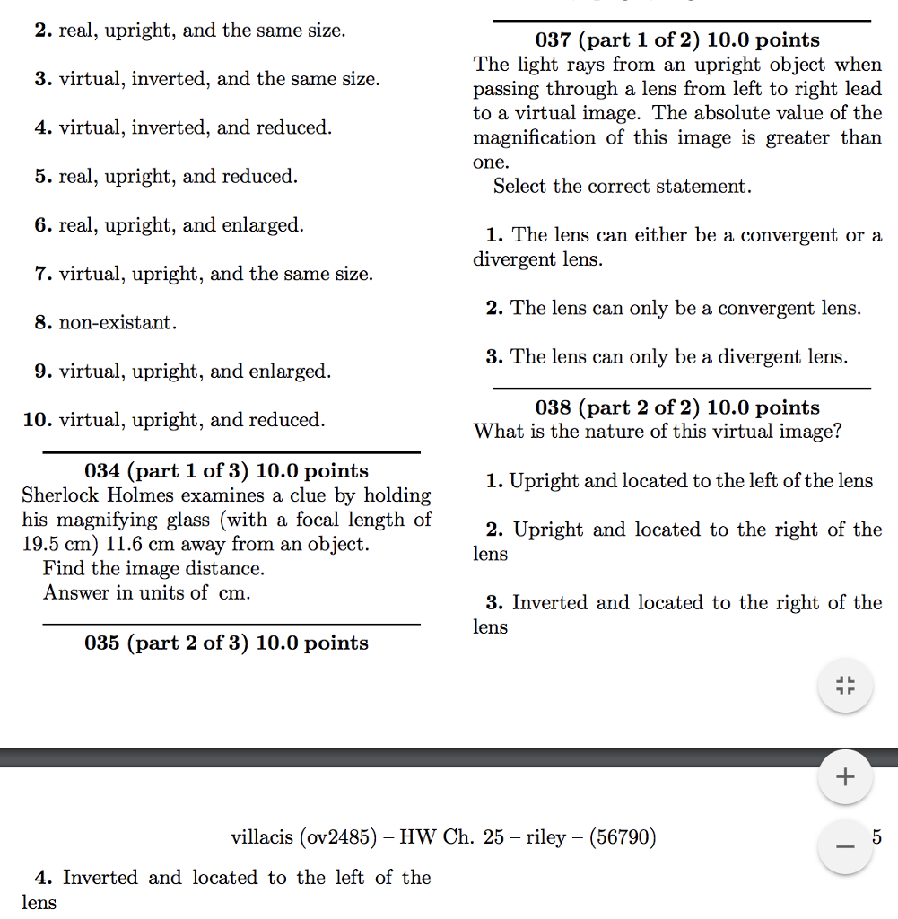 Solved 2. real, upright, and the same size. 3. virtual, | Chegg.com