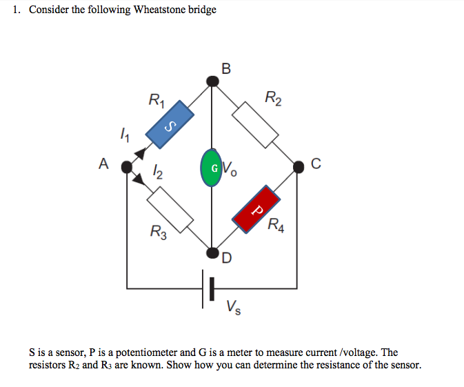 Solved 1. Consider the following Wheatstone bridge R. 1 0 R3 | Chegg.com