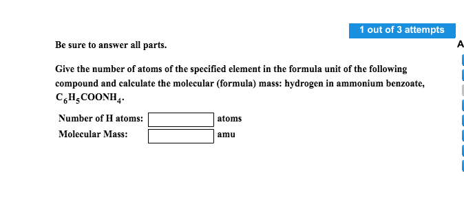 Solved Give the number of atoms of the specified clement in | Chegg.com
