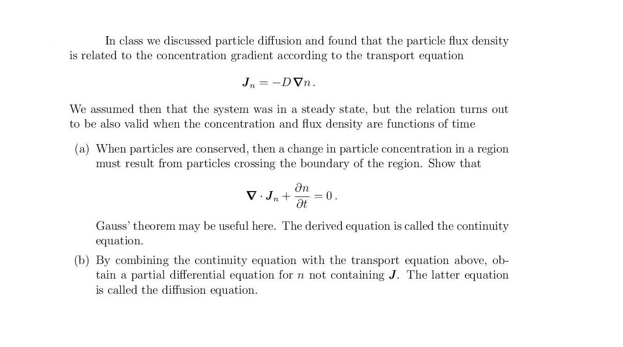 Solved In class we discussed particle diffusion and found | Chegg.com