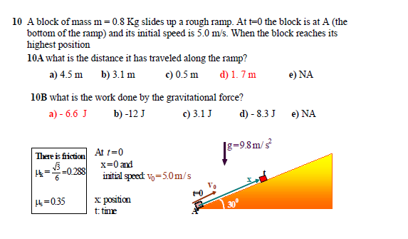 Solved 10 A block of mass m=0.8 Kg slides up a rough ramp. | Chegg.com