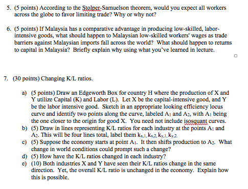 Solved 5. (5 points) According to the Stolper-Samuelson | Chegg.com