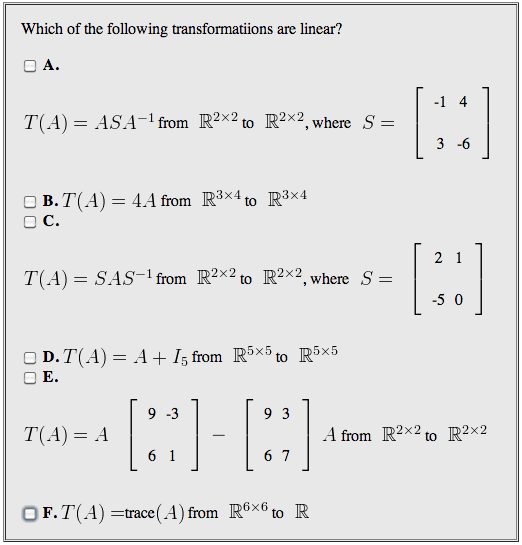 Solved Which of the following transformations arc linear? | Chegg.com