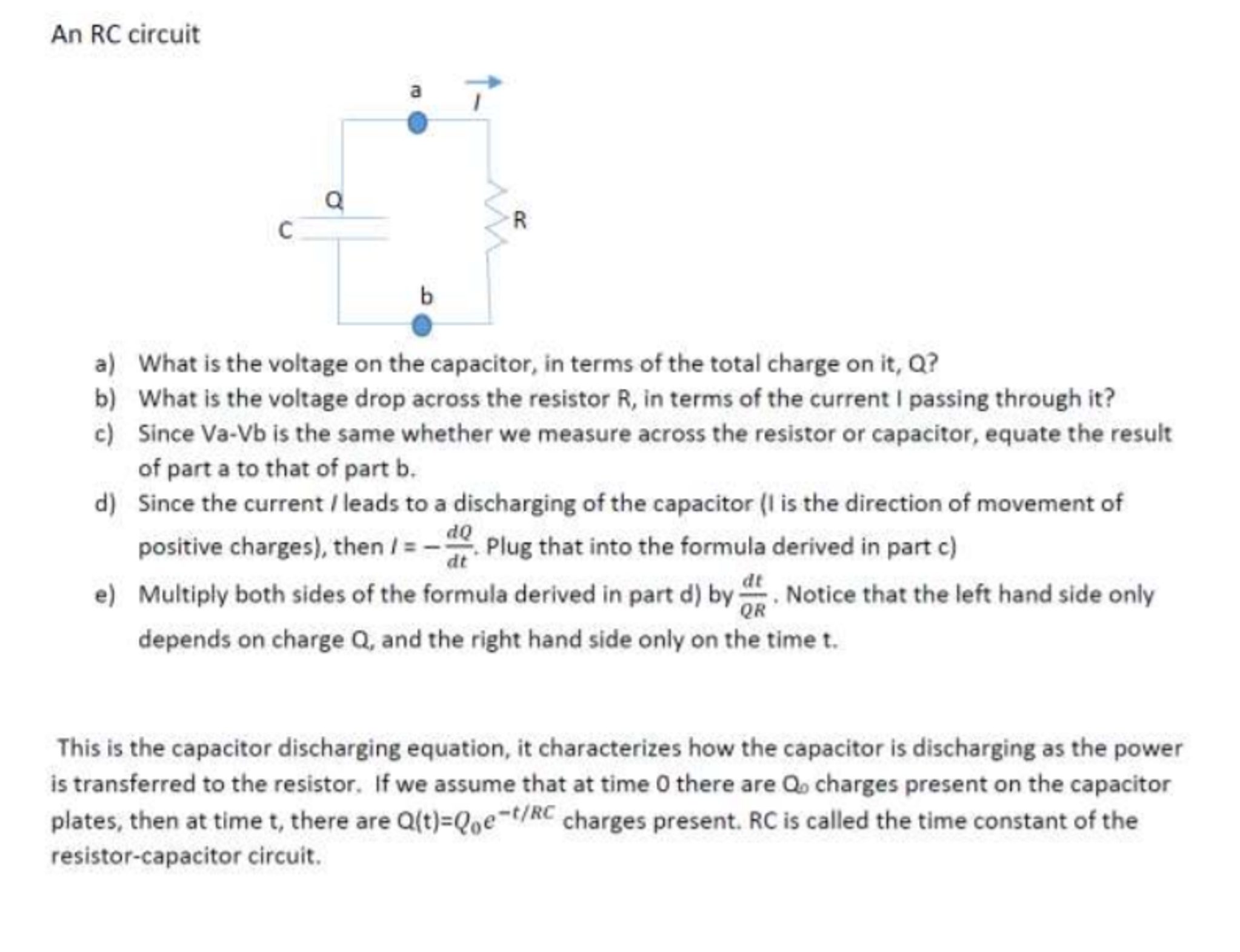 Solved An RC circuit What Is the voltage on the capacitor, | Chegg.com