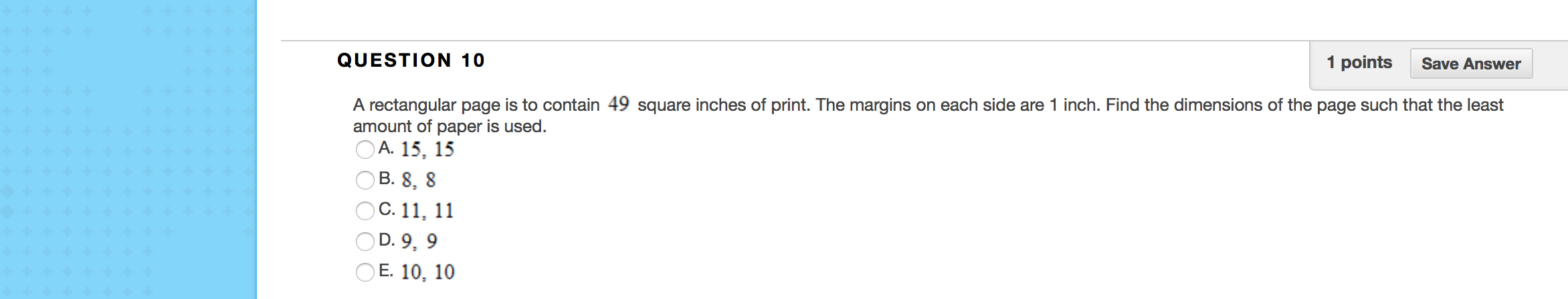 Solved A rectangular page is to contain 49 square inches of | Chegg.com