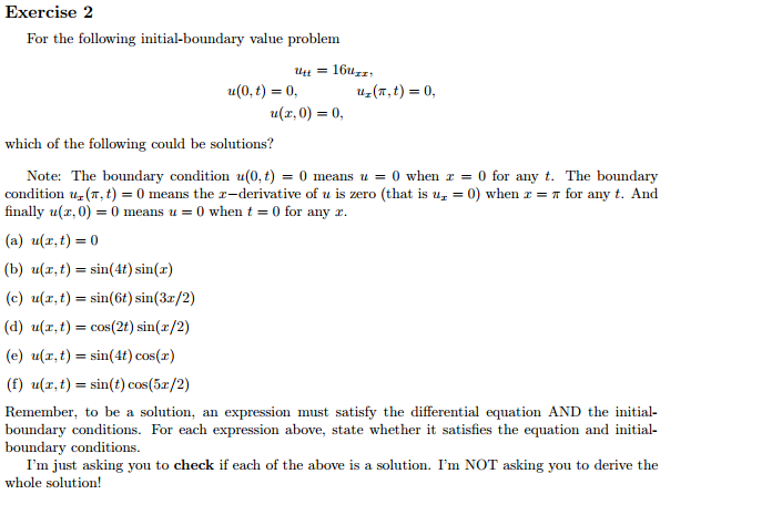 Solved Exercise 2 For the following initial-boundary value | Chegg.com