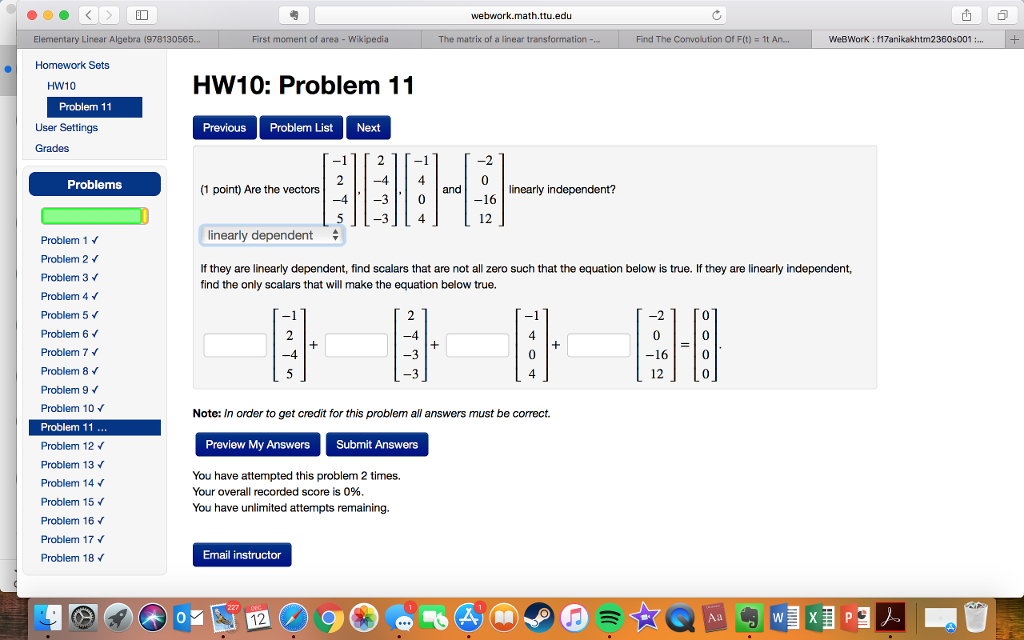 Solved webwork.math.ttu.edu Elementary Linear Algebra | Chegg.com