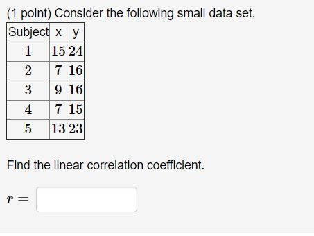 Solved (1 point) Consider the following small data set. | Chegg.com