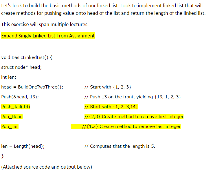 Solved Let's look to build the basic methods of our linked | Chegg.com