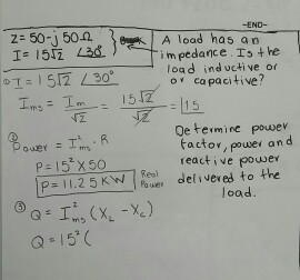 Solved A load has a impedance. Is the load inductive or | Chegg.com