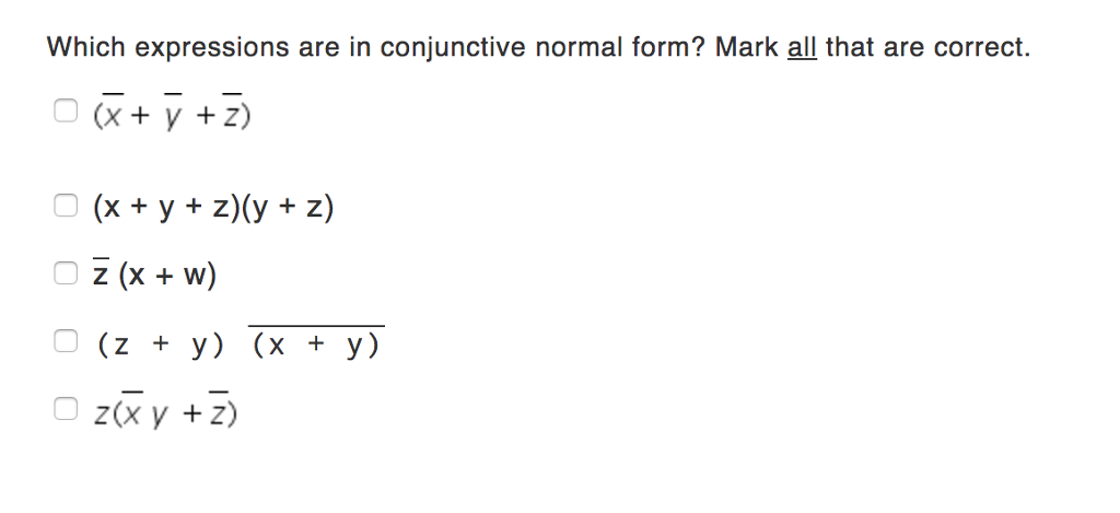 Solved Which expressions are in conjunctive normal form? | Chegg.com