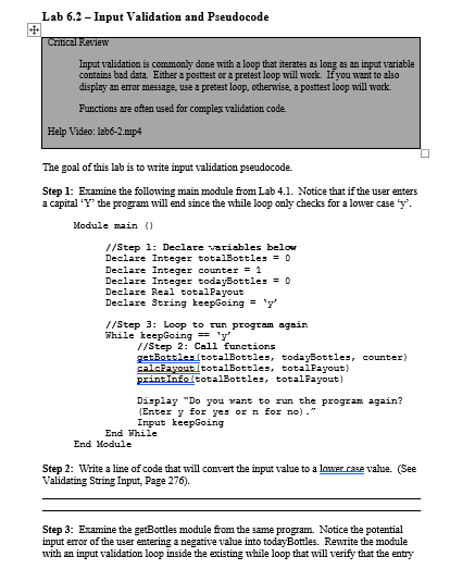 Lab 6.1-Input Validation Critical Review If a | Chegg.com