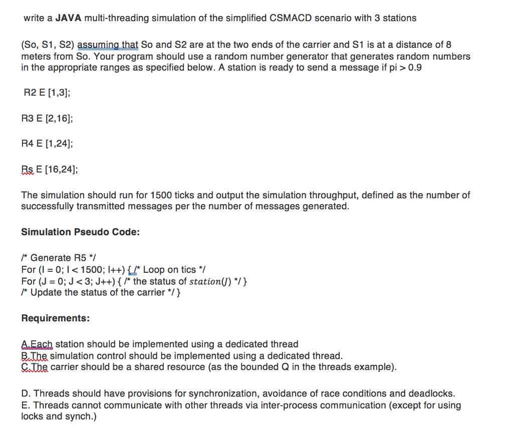 Write a JAVA multi-threading simulation of the | Chegg.com