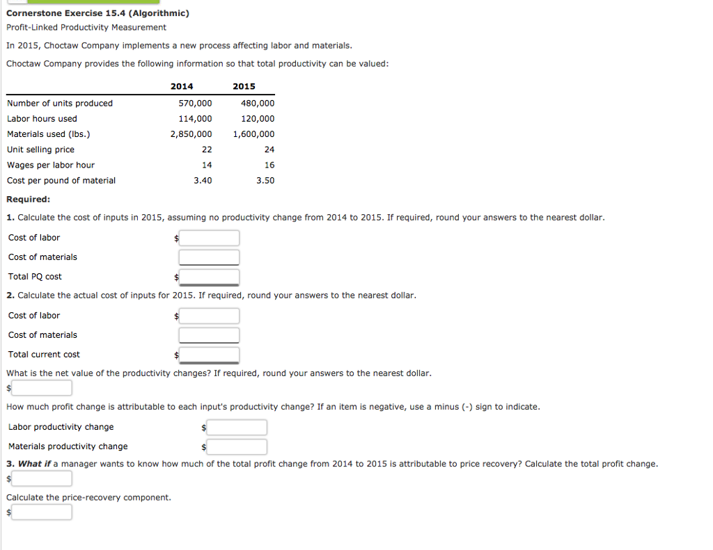Solved Cornerstone Exercise 15.4 (Algorithmic) Profit-Linked | Chegg.com