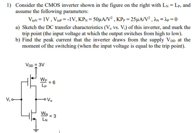 Solved 1) Consider the CMOS inverter shown in the figure on | Chegg.com