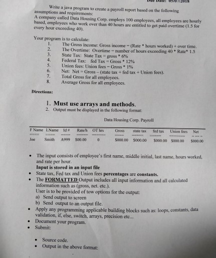 Solved Write a java program to create a payroll report based | Chegg.com