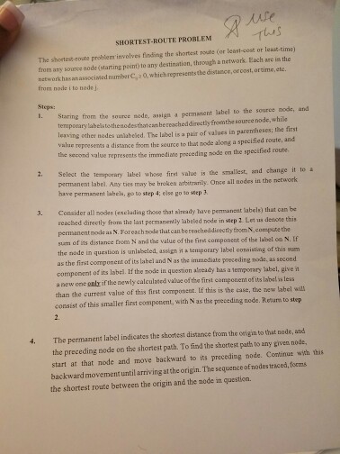 Solved SHORTEST ROUTE PROBLEM The shortest toate problem | Chegg.com