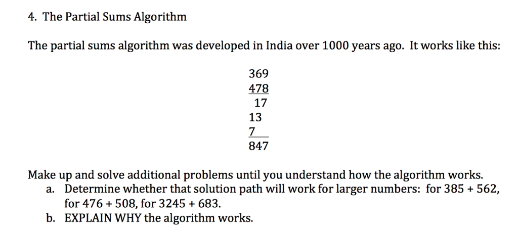 Solved 4. The Partial Sums Algorithm The partial sums | Chegg.com