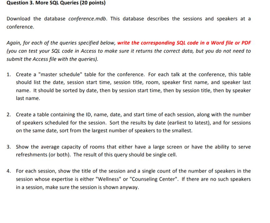 Solved Question 3. More SQL Queries (20 points) Download the | Chegg.com