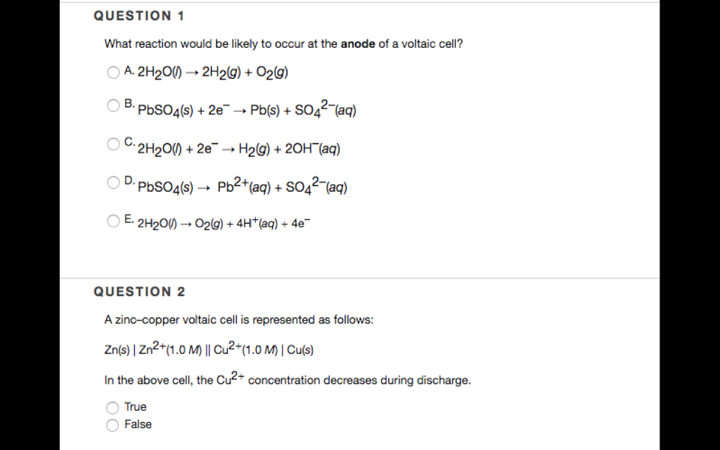 Solved What reaction would be likely to occur at the anode | Chegg.com