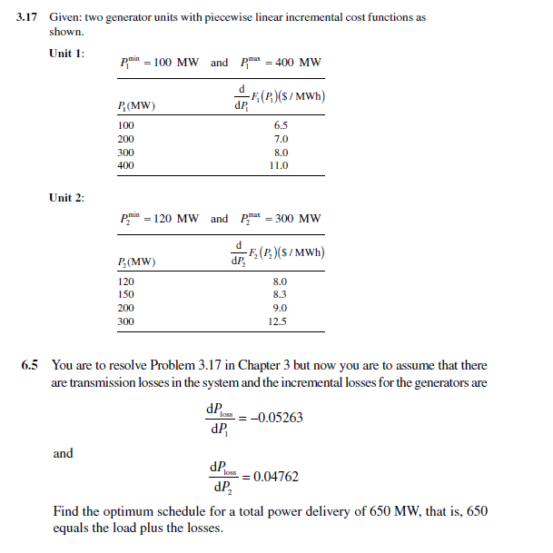 Solved Given: two generator units with piecewise linear | Chegg.com
