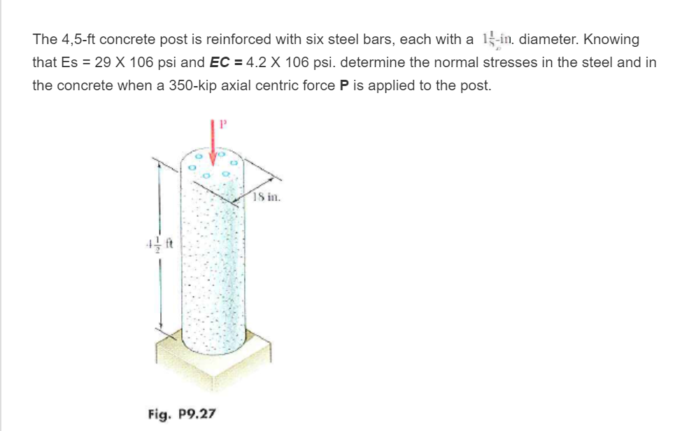 Solved For the concrete post of Prob. 9.27. determine the | Chegg.com