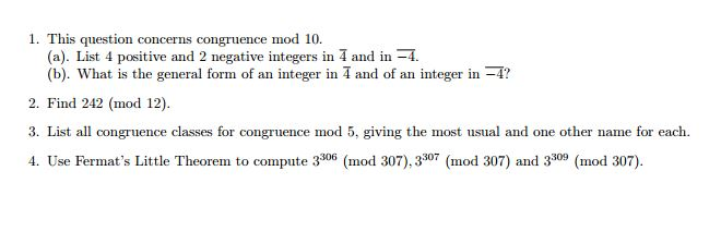 Solved This question concerns congruence mod 10. Find 242 | Chegg.com