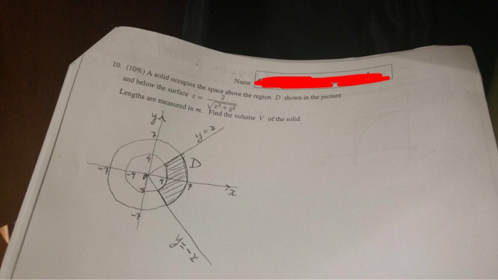 Solved A solid occupies the space above the region D shown | Chegg.com
