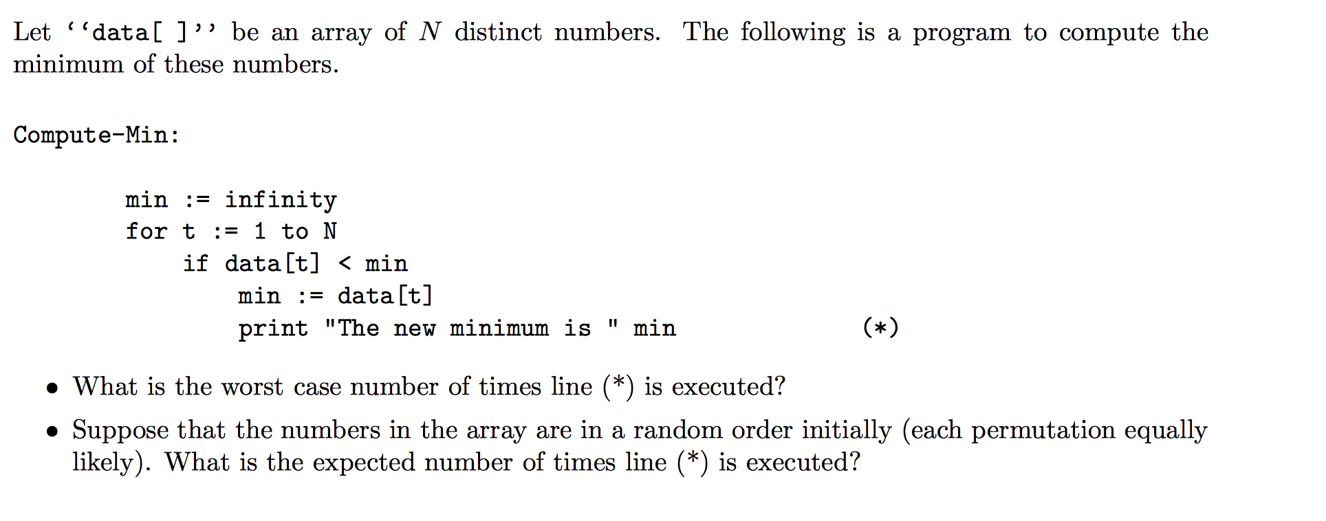 Solved Let ''data [ ]'' be an array of N distinct numbers. | Chegg.com