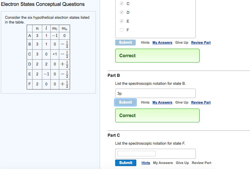 Solved Consider The Six Hypothetical Electron States Listed
