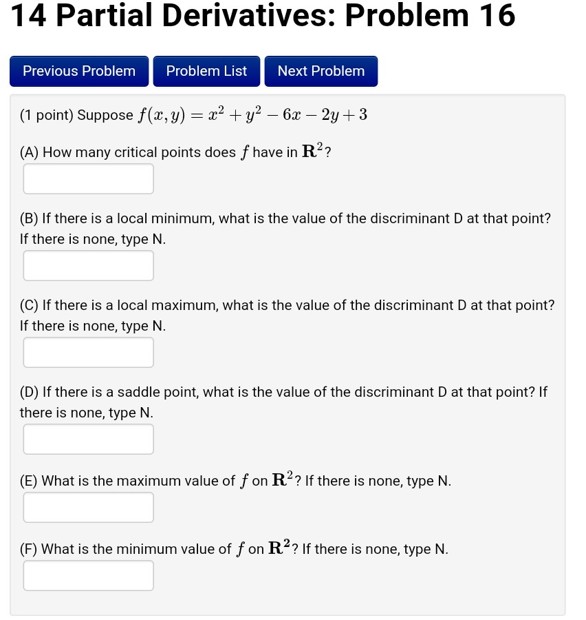 Solved 14 Partial Derivatives: Problem 16 Previous Problem | Chegg.com
