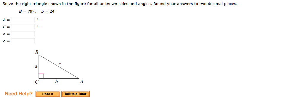 Solved Solve the right triangle shown in the figure for all | Chegg.com