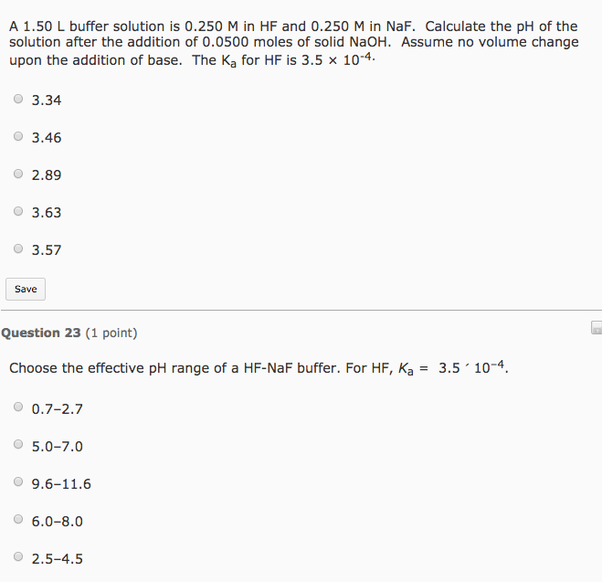 Solved A 1.50 L buffer solution is 0.250 M in HF and 0.250 M | Chegg.com