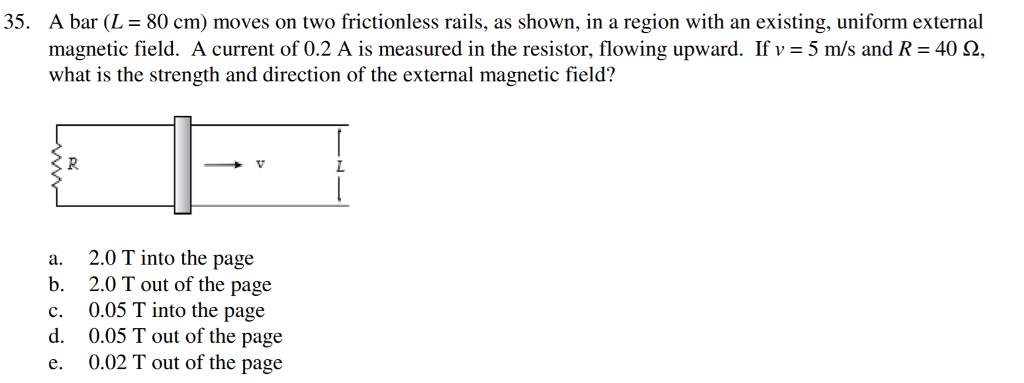 Solved 35. A bar (L 80 cm) moves on two frictionless rails, | Chegg.com