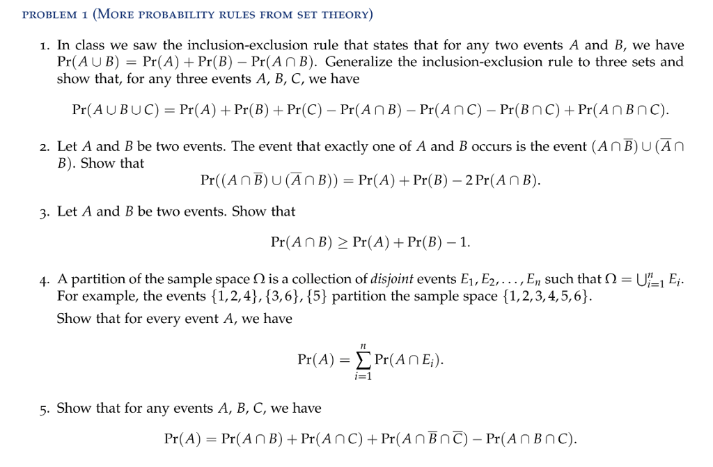 Solved PROBLEM 1 (MoRE PROBABILITY RULES FROM SET THEORY) 1. | Chegg.com